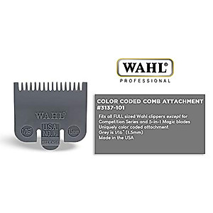 Wahl Professional Color Coded Comb Attachment #3137-101 - Grey #1/2 - 1/16" (1.5mm) - Great for Professional Stylists and Barbers
