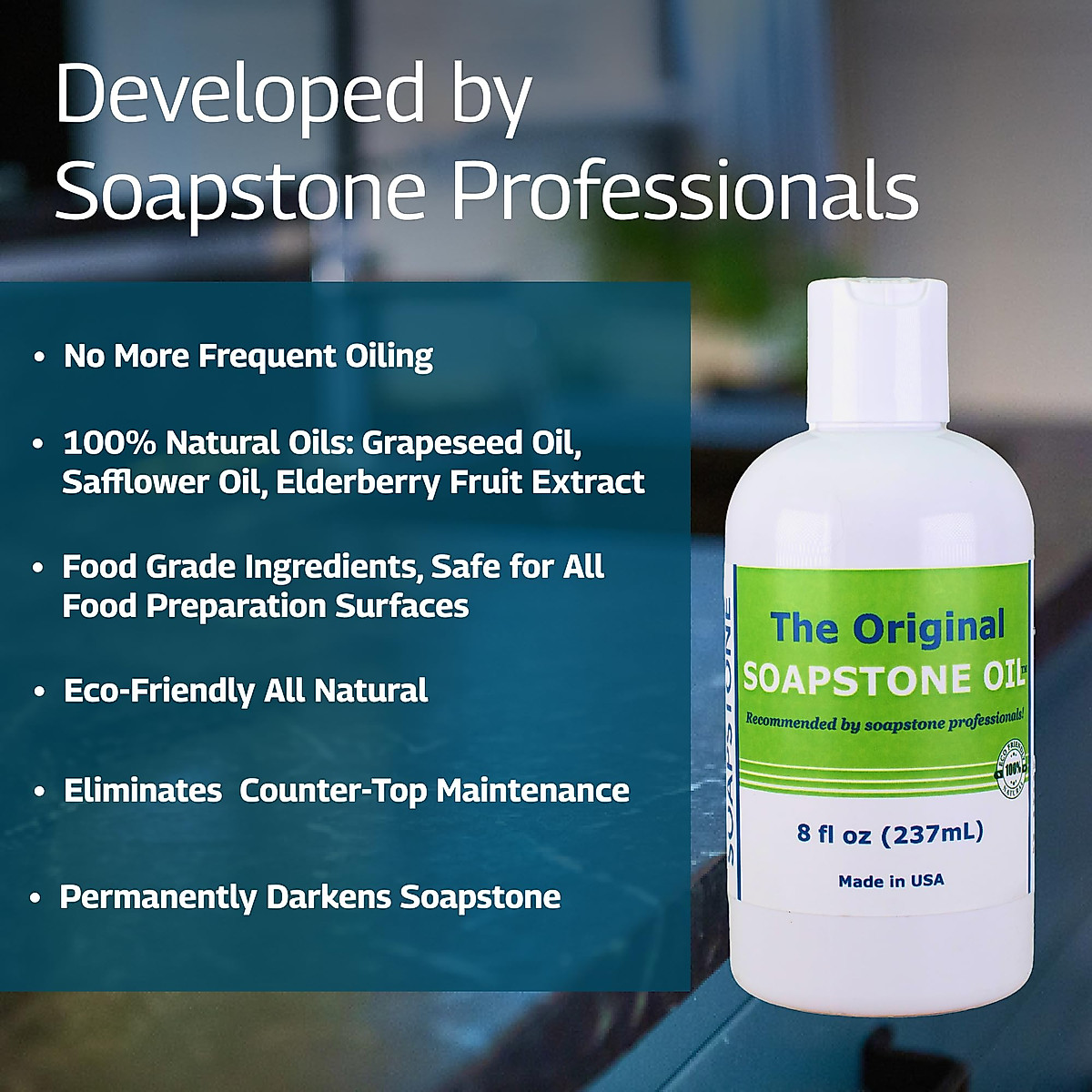 The Original Soapstone Oil ™ - Food Safe Blend of Natural Oils Soapstone - Kitchen Countertop Cutting Board Finish Wax - Organic Safe Less Frequent Oiling (4 oz)