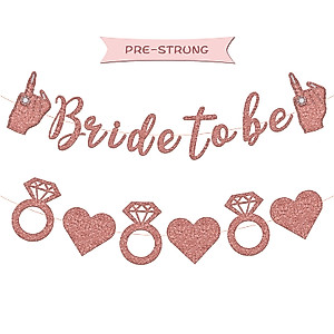 Gifloon Pre-Strung Bride to Be Banner with Ring Finger, Glitter Bride to Be Sign for Bridal Shower Bachelorette Party Decorations, Funny Bridal Shower Banner, Rose Gold