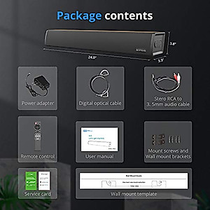 Sound Bar, BESTISAN 60 Watt Sound Bars for TV with Unique Oak Finish Design, 3 Equalizer Modes, Optical/Coax/AUX/USB Driver Connection, Bluetooth 5.0, Bass Adjustable, Deep Bass, 2022 Upgrade Version