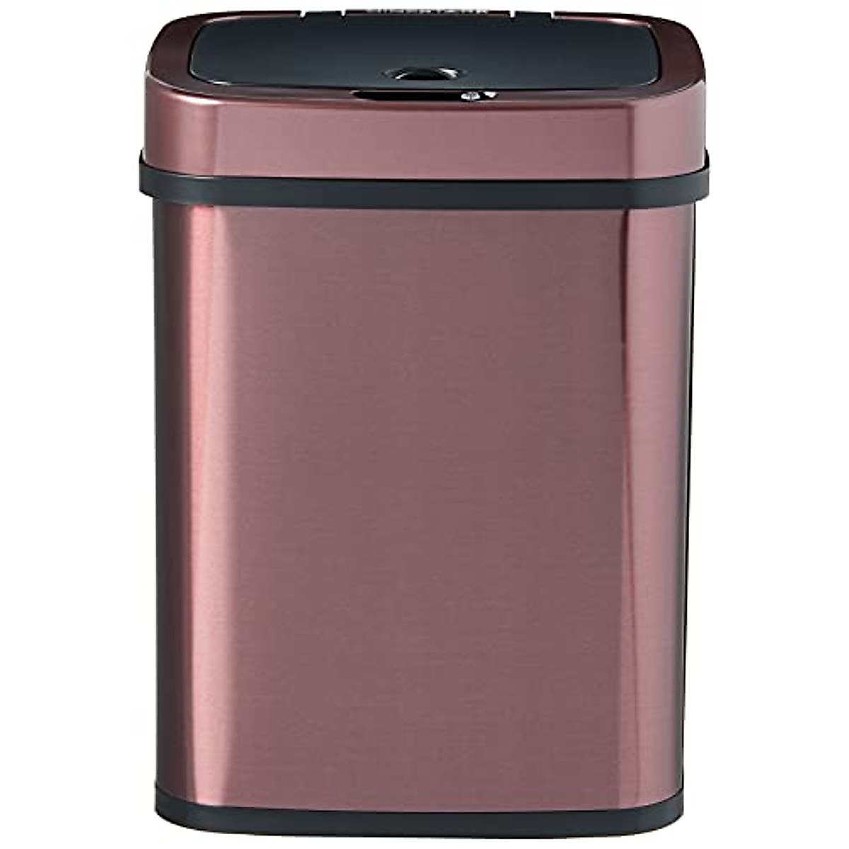 Ninestars Bedroom or Bathroom Automatic Touchless Infrared Motion Sensor Trash Can, 3 Gal 12L, Stainless Steel Base (Rectangular, Burgundy/Black Lid)