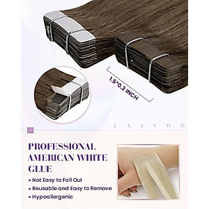 LaaVoo Tape in Hair Extensions Balayage Brown to Ash Blonde with Platinum Blonde Hair Extensions Tape in Human Hair Blonde Ombre Tape in Hair Extensions Human Hair for Women Seamless 12inch 30g 20pcs