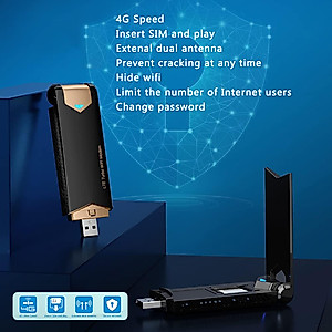 WDINLY 4G LTE USB Modem Dongle Router with WiFi Hotspot, High Speed 4G Modem Wireless Internet WiFi Hotspot Router Unlocked Portable Support 4G FDD:B2/B4/B5/B12/B17 for PC Desktop Laptop Tablet