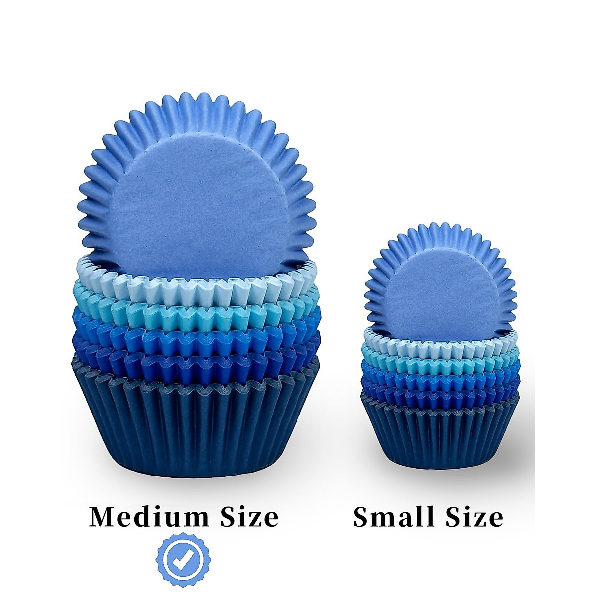 qiqee 300 Counts Cupcake Liners Cupcake Cups Food Grade 6 Solid Blue Colors Cupcake Papers Muffin Baking Cups Cupcake Wrappers (Standard Size)