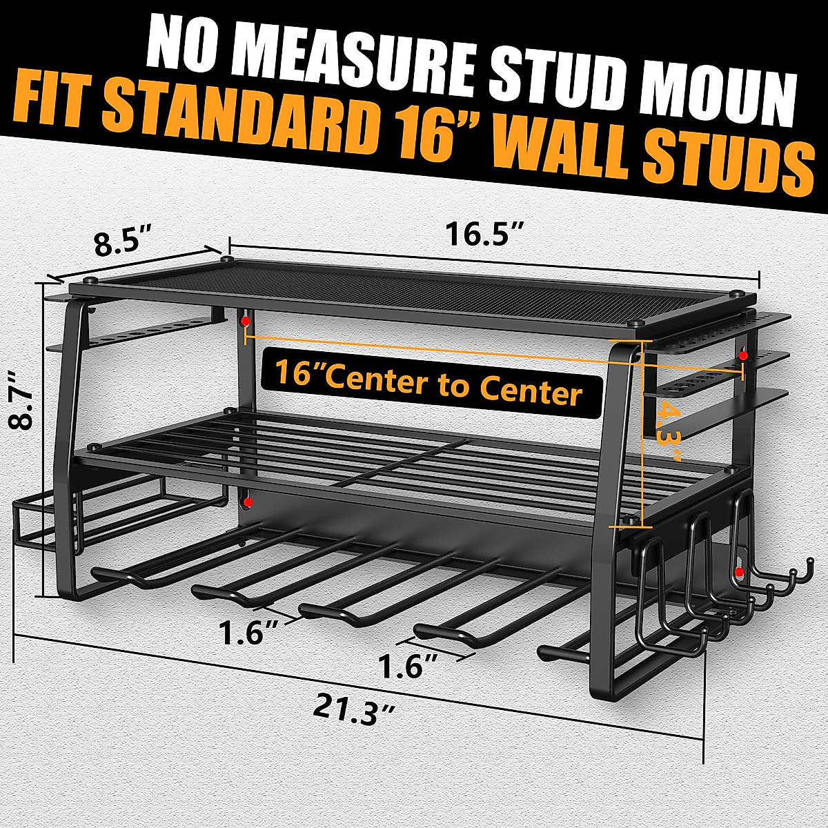 Kayfia Power Tool Organizer Wall Mounted 3 Layer Garage Organization Floating Cordless Drill Holder Heavy Duty Tool Organizers and Storage with Screwdriver/Plier/Hammer/Bit Holder Father's Day Gifts