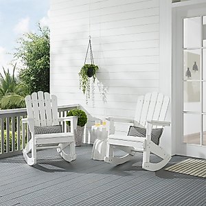 Psilvam Outdoor Adirondack Patio Rocking Chair, Poly Lumber Porch Rocker with High Back, Outdoor Rocking Chairs Set of 2 (White)