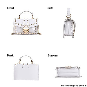 Qiayime Purses and Handbags for Women Transparent Fashion PU Leather Top Handle Chain Rivet Satchel Shoulder Tote Crossbody clutch Clear Bags