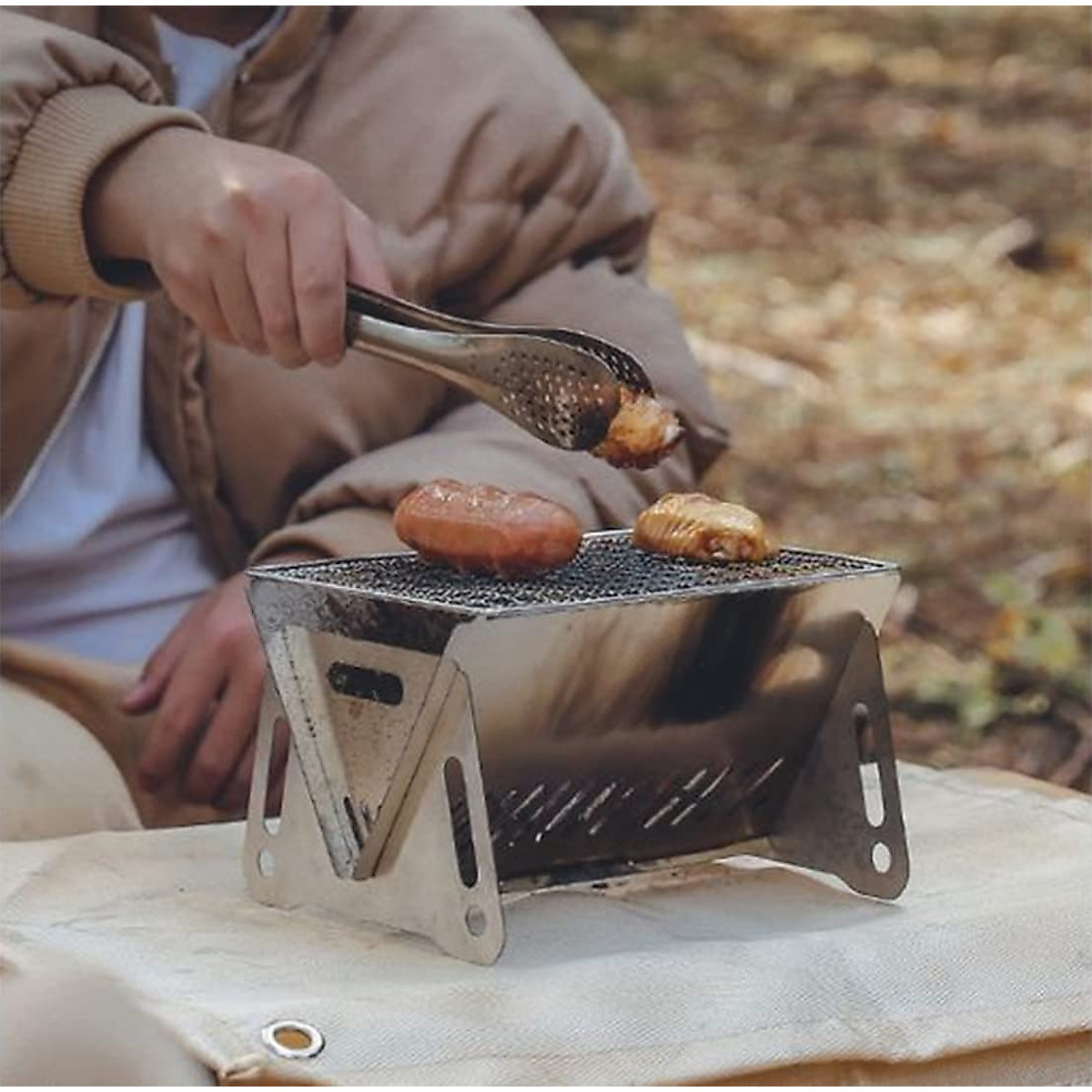 EROUGE Portable Mini Camping Grill,Folding Outdoor Campfire Grill Cooking for Picnics Fire Pit Feeds 2 People and fits in Your Backpack. Designed for Hiking,Tailgating