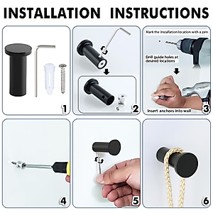 SAYAYO Modern Black Coat Hooks Wall Mounted, Towel Hooks for Bathrooms Robe Hooks, Heavy Duty Wall Hooks for Hanging, SUS 304 Stainless Steel 4 Packs