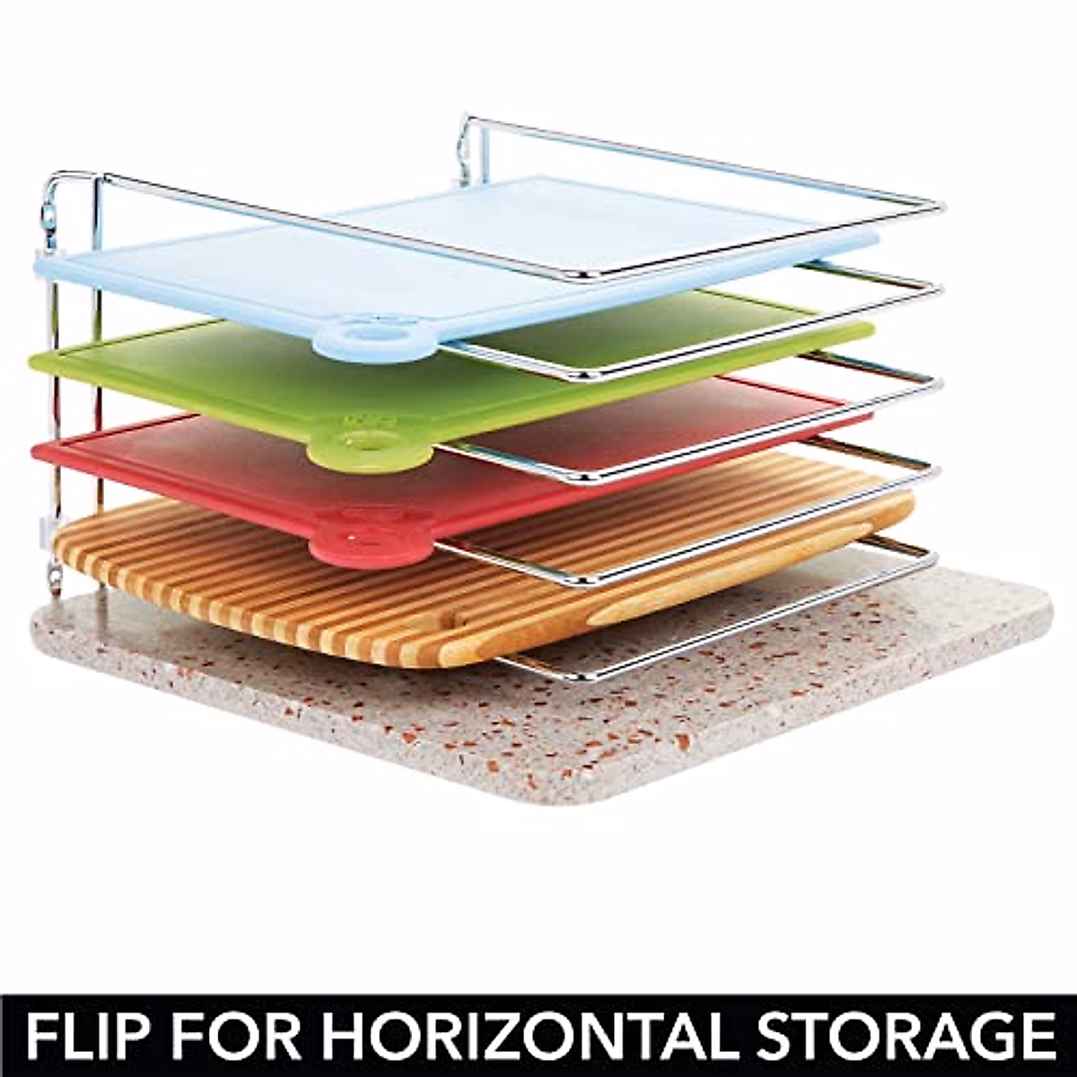 mDesign X-Large Steel Storage Tray Organizer Rack for Kitchen Cabinet - Divided Holder with 5 Slots for Skillets, Frying Pan, Pot Lids, Cutting Board, Baking Sheets - Concerto Collection - Chrome 7.2 inch D x 9.4 inch W x 10.9 inch H