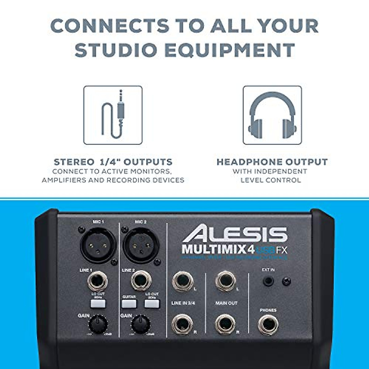 Alesis MultiMix 4 USB FX | 4 Channel Compact Studio Mixer with Built In Effects & USB Audio Interface for Home Studio Recording