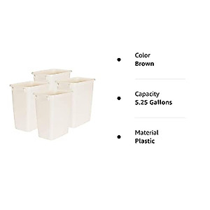 Rubbermaid 21 Quart Traditional Kitchen, Bathroom, and Office Rectangular Plastic Open Wastebasket Trash Can, Bisque (4 Pack)