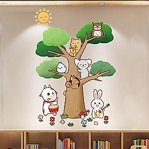 Animal Wall Sticker Cartoon Baby Children DIY Art Decal Self-Adhesive Wallpaper Mural Decorate for Living Room TV Sofa Background Bedroom Kids Room Nursery