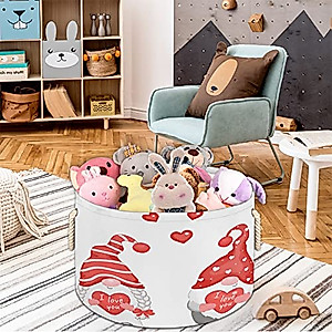Valentine Cute Gnomes Love Heart (11) Large Round Baskets for Storage Laundry Baskets with Handles Blanket Storage Basket for Bathroom Shelves Bins for Organizing Nursery Hamper Girl Boy
