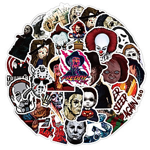 50Pcs Thriller Horror Movie Killer Role Character Stickers for Water Bottle Cup Laptop Guitar Car Motorcycle Bike Skateboard Luggage Box Vinyl Waterproof Graffiti Patches XQX
