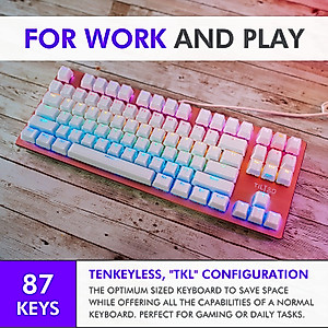 Tilted Nation Pink Mechanical Keyboard TKL - Acrylic Housing, Aluminum Plate, 87 Crystal Keys - USB Wired Tenkeyless Keyboard with Brown Switches (Outemu) - Work and Play - TKL Gaming Keyboard RGB