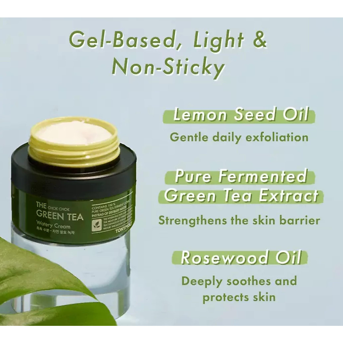 TONYMOLY The Chok Chok Green Tea Watery Moisture Cream, Intense Skin Hydration with Green Tea Extract and Antioxidants, 3.4 oz.