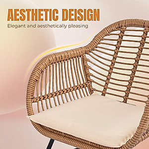 3 Piece Outdoor Wicker Conversation Bistro Set, All-Weather Outdoor Patio Furniture w/Table and Cushions, Porch Furniture Rattan Patio Set for Poolside Garden Backyard, Yellow/Beige