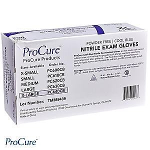 ProCure [200 Count Disposable Nitrile Gloves X-Large - Powder Free, Rubber Latex Free, Medical Exam Grade, Non Sterile, Ambidextrous - Soft with Textured Tips - Cool Blue
