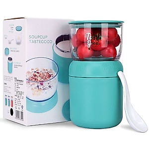 HiDiT Yv Insulated Food Container,Soup Thermo Stainless Steel Vacuum Insulated Food Jar,Width Mouth Kids Lunch Box with Spoon for Cold &Hot Food Lunch Container for School Outside Cyan