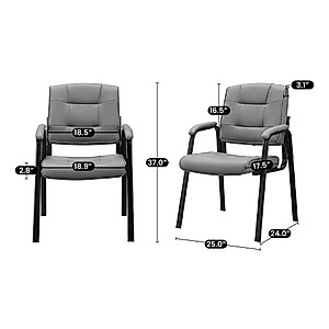 Naomi Home Conference Room Chairs, Heavy Duty Leather Executive Conference Table Chairs, Office Conference Chair, Conference Room Chair with Padded Arm Rest, Guest Chair Fixed-Back, Set of 2 - Gray