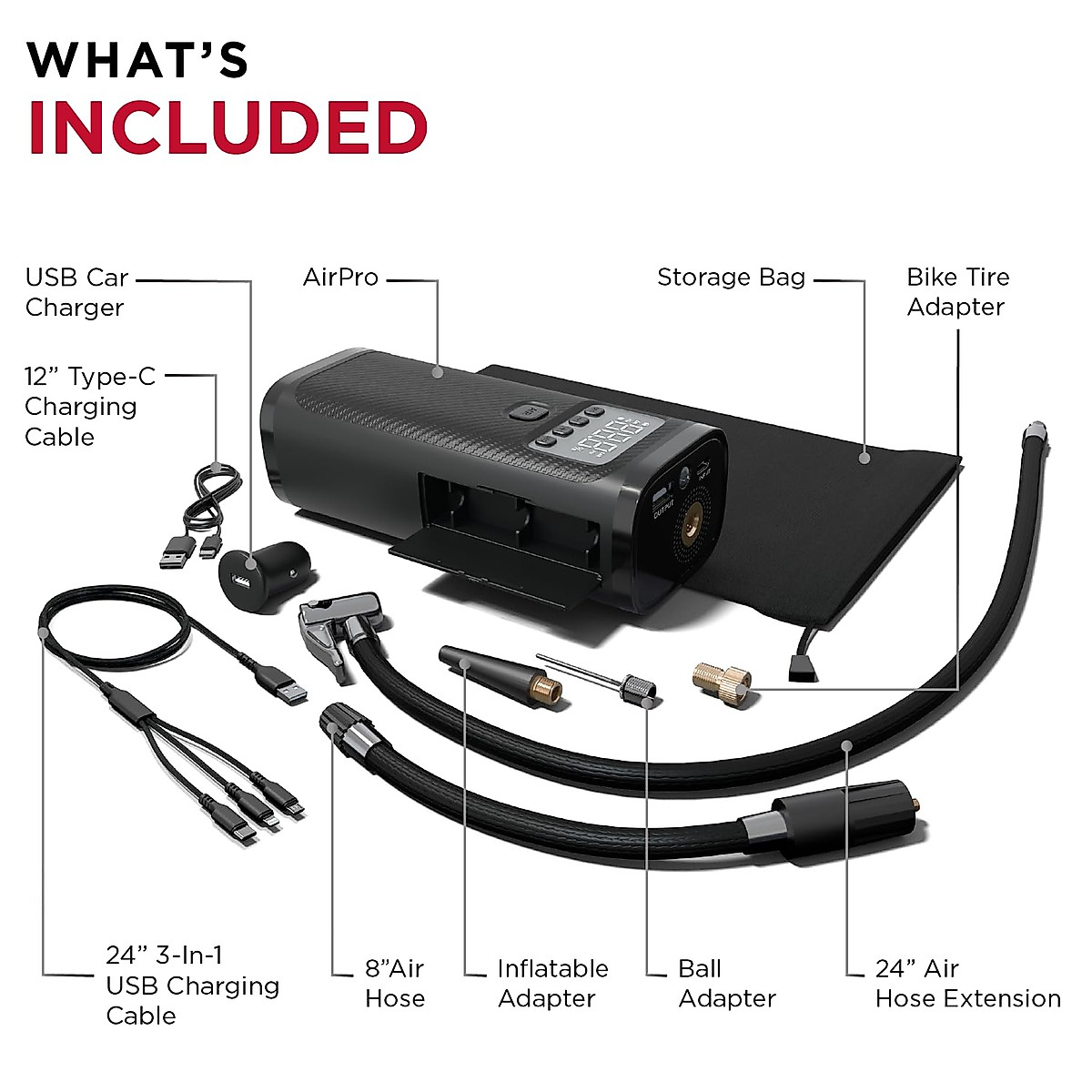Limitless AirPro 150 PSI Portable Air Compressor Pump with Digital Display, 4,000mAh Power Bank, LED Flashlight, Auto Shut-Off & Adapters for Car/Bike Tires, Sports Balls, and Pool Inflatables