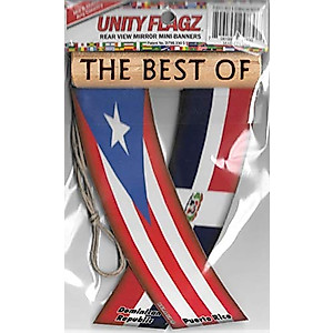 PUERTO RICO AND DOMINICAN REPUBLIC DOMIRICAN BORICUA DOMINICANO CARIBBEAN REARVIEW MIRROR MINI BANNER HANGING FLAGS FOR THE CAR UNITY FLAGZ™