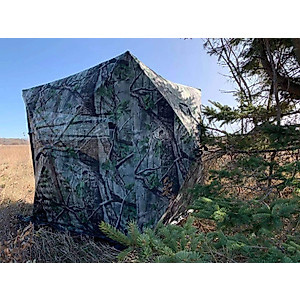 THUNDERBAY See Through Hunting Blind Combo with 2 Chairs, 3 Person Pop Up Ground Blinds 180 Degree, 300D Durable Hunting Tent for Deer & Turkey Hunting (Camouflage), Floor Space 62" x 62"