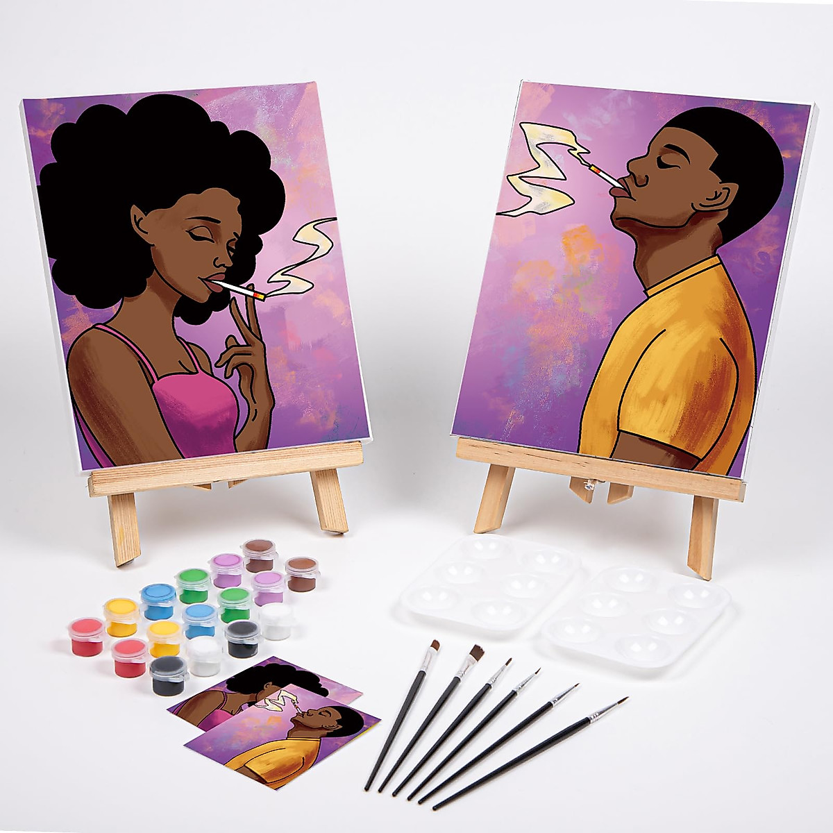 Couples Paint Party Kits Pre Drawn Canvas for Adults for Paint and Sip Date Night Games for Couples Painting kit 8x10 African American Girl Boy (2 Pack) Valentine