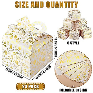 Fulmoon 24 Pcs Christmas Gift Boxes Metallic Christmas Treat 3D Xmas Goody Candy Cookie with Bow Paper Goodie Gift Wrapping Boxes for Holiday Party Favor Supplies(Gold)