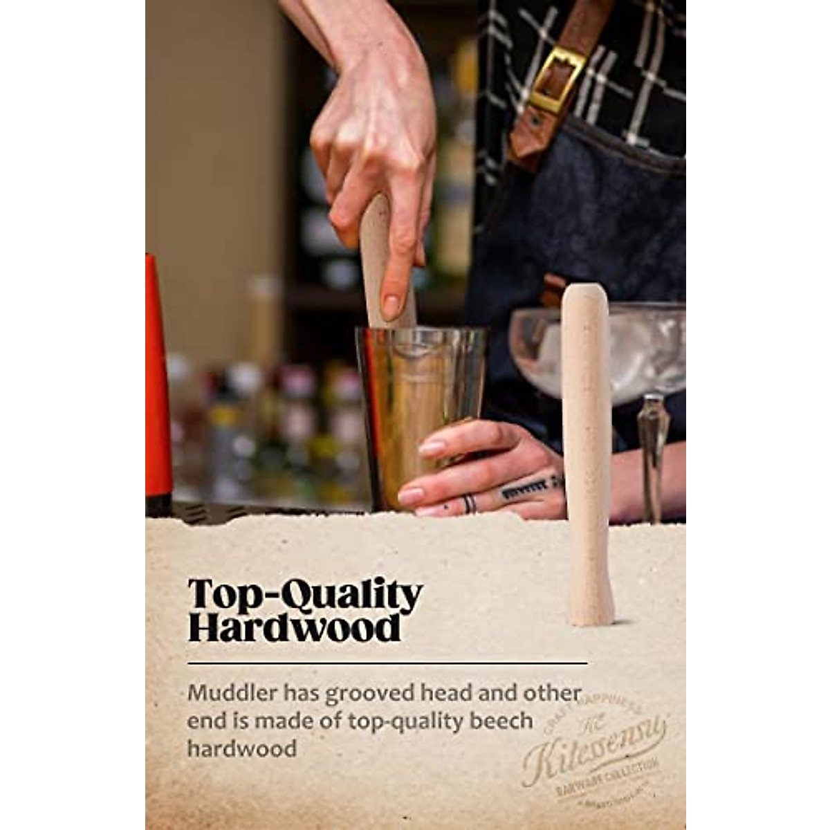 KITESSENSU Muddler for Cocktails, Wooden Muddler, Durable cocktail muddler, Excellent Choice for Mojitos, Caipirinhas, Fruits, Herbs, Spices Based Drinks