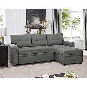 Naomi Home Modern Sectional Sofa with Storage Chaise Gray/Velvet