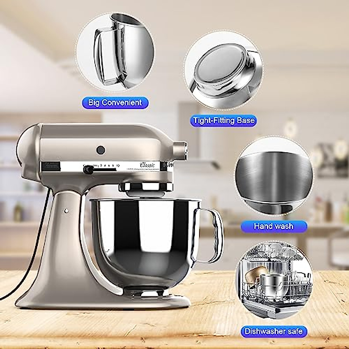 5 Quart for KitchenAid Mixer Bowl Stainless Steel With Handle Compatible With 4.5 and 5 Quart Tilt-Head Stand Mixers Bowl