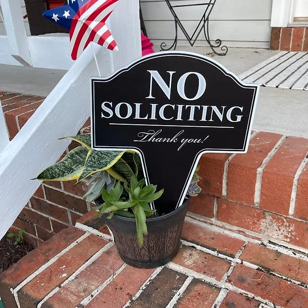 No Soliciting Aluminum Yard Sign with Integrated Stake, Lawn Sign, No Solicitors Metal Sign, Classy Non-Soliciting Sign for Home or Business Use 10x14