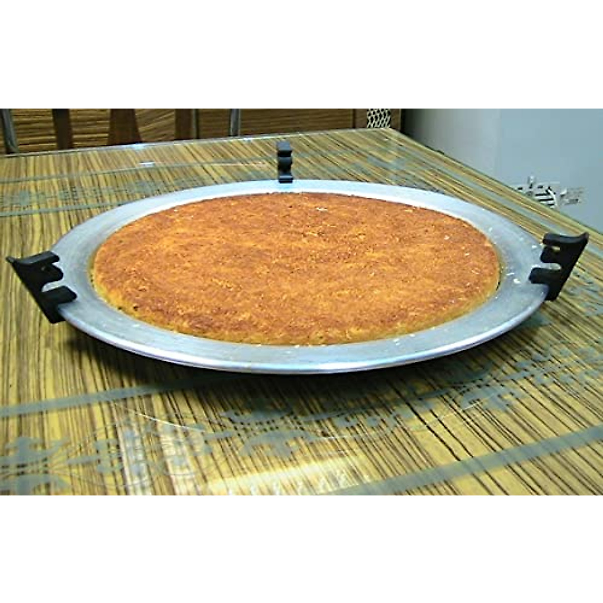 DLK - 18'' XXL - Big Aluminum Kunefe Tray, Kunafa Plate set, Kunefe Pan for Sweet ,Kunafeh or Kadaifi, Silver
