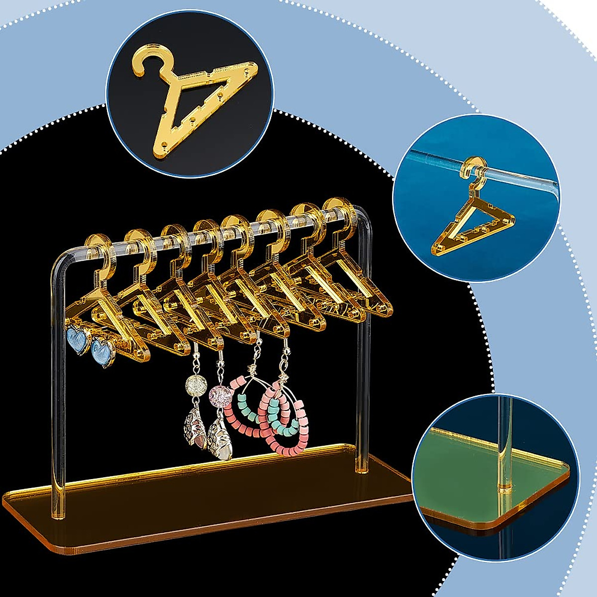 PH PandaHall Earring Holder Stand, Cloth-Horse Shape Jewelry Display Gold Dangle Earring Hanging Organizer Acrylic Ear Studs Display Rack for Retail Show Personal Exhibition, 2.3x5.9x4.2inch