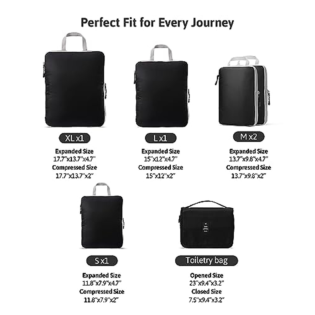 Extra Large Compression Packing Cube, OrgaWise Luggage Organizer Bag 6 Set Expandable, Suitcase Cube Organizer for Travel Essentials