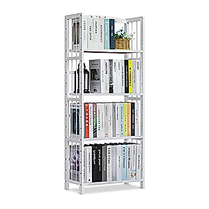 MoNiBloom Multi-Layer Bookshelf, Bamboo 4 Tier Adjustable Bookcase Shelf Organizer Rack Plant Stand for Living Room Garden Office Home Office, White