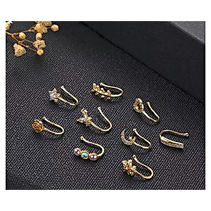 Barnabys Nose Cuffs Non Piercing. Pack of 9 Nose Cuffs - Silver With Rhinestones. 9 Stylish Designs to choose from - Nose Cuff Jewellery for Non Pierced Nose - Clip on Design - Silver