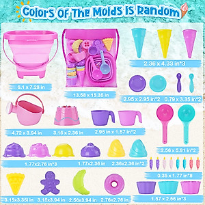 TSDATOWR Ice Cream Beach Toys Sand Toys Set for Kids, Collapsible Sand Bucket and Shovels Set with Mesh Bag, Sand Molds, Watering Can, Sandbox Toys for Kids and Toddlers, Travel Sand Toys for Beach