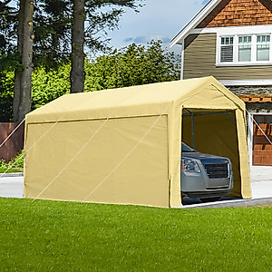 ADVANCE OUTDOOR 10x20 ft Heavy Duty Carport with Removable Sidewalls and Doors, Adjustable Height Car Canopy Garage Party Tent Boat Shelter with Reinforced Poles, Beige