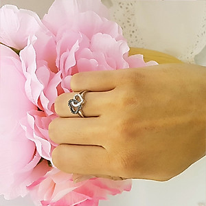 Dazzlingrock Collection 0.25 Carat (Cttw) Round Black Diamond & White Diamond Split Shank Entwined Double Heart Promise Ring for Women in 925 Sterling Silver Size 7