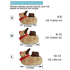 Fuzzy Animal Slippers for Toddler and Little Kids, Moose Giraffe Dog Slippers for Boys Girls (Toddler Kid Size 6-8, Moose)