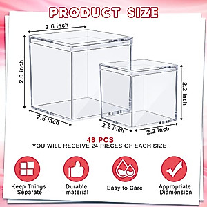 48 Pcs Clear Acrylic Plastic Boxes for Display Small Acrylic Box with Lid Clear Plastic Square Cube Transparent Decorative Box Tiny Jewelry Storage Boxes Organizer Candy Containers, 2 Sizes