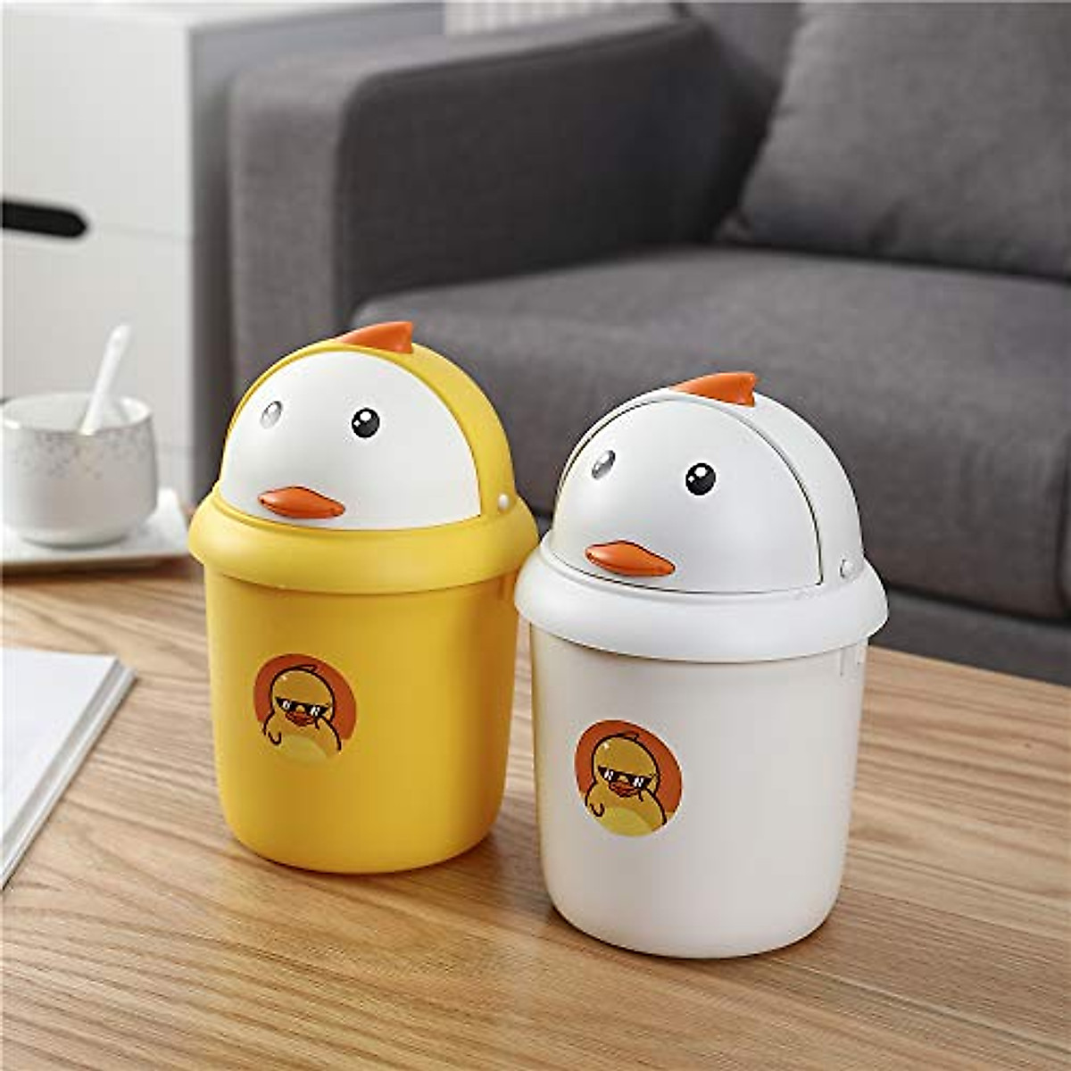 ESD HSDMYSH Countertop Trash Can Desktop Trash Can TabletopTrash Can Mini Garbage cans Cute Trash can for Bedroom Living Room Bathroom Small Wastebasket with Lid(White))