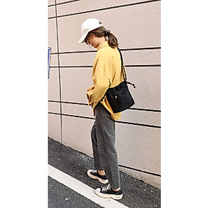 Jeelow Small Canvas Bucket Crossbody Cellphone Bags Drawstring Purses For Men & Women (Black Drawstring)