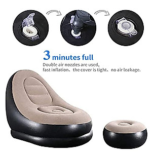 PLKO Inflatable Chair with Household air Pump, air Sofa Inflatable Couch,Inflatable Lounge Chair for Indoor LivingRoom Bedroom ReadingRoom Office Balcony,Outdoor Travel Camping Picnic(Beige and Black)