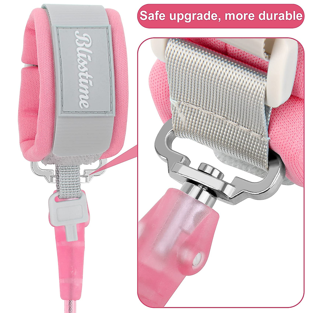 Blisstime Toddler Leash, Kid Leash Anti Lost Wrist Link with Key Lock Upgraded Baby Leash with Safety Wristband Rope for Babies Toddlers Child Kids (4.9ft/1.5m, Pink)