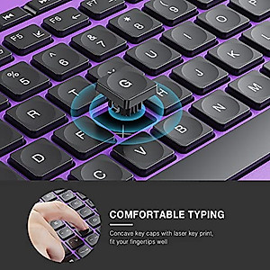 Wireless Keyboard Mouse Combo, Seenda Quiet Wireless Keyboard Mouse, 2.4G Full-Sized Cute Cordless Ergonomic Keyboard Mouse for Windows Computer Laptops PC Desktop, Purple