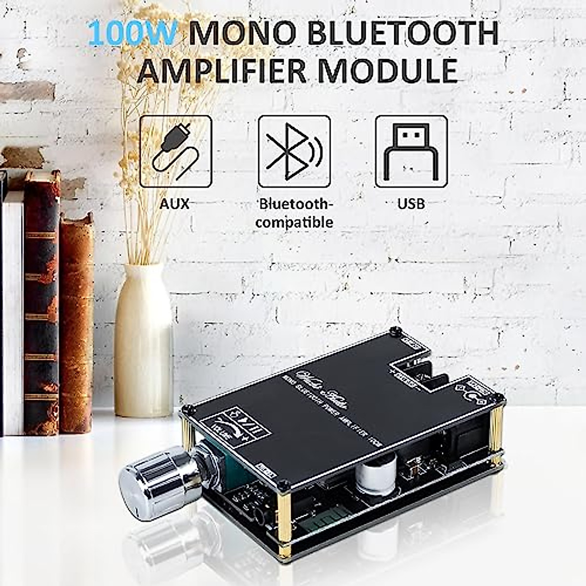 Bluetooth-Compatible Amplifier Board, PEMENOL TWS DC 7-24V 100W Mono Audio Power Amplifier Module with Box Matching Function Support AUX/Bluetooth-Compatible/USB for DIY Electronic Kit Car Store Home